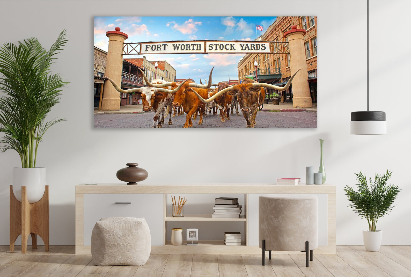 Fort Worth Stock Yards Art, Texas Bulls Longhorn, Huge Canvas Wall Art ...