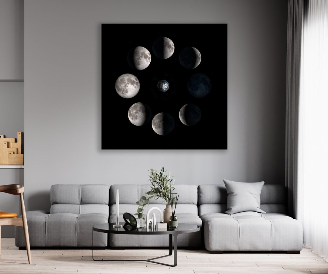 Moon Phase Wall Art, Huge Canvas Home Decor, Phases of Moon Art, NASA ...