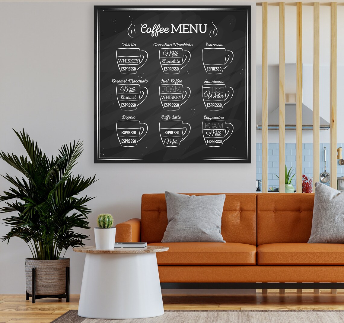 Coffee Menu Wall Sign, Huge Canvas Wall Decor, Coffee Shop, Coffee ...