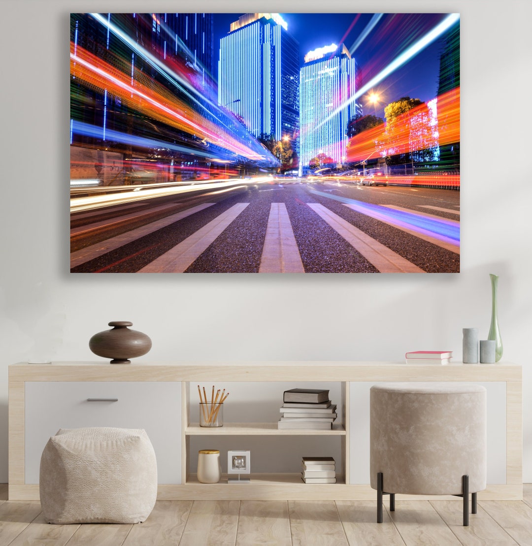 City Art, Huge Canvas Home Decor, Colorful City Canvas, Lights Wall Art ...