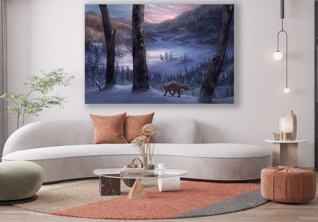 Fox Art, Winter Art, Huge Canvas Wall Decor, Fox Canvas, Snowy Forest ...