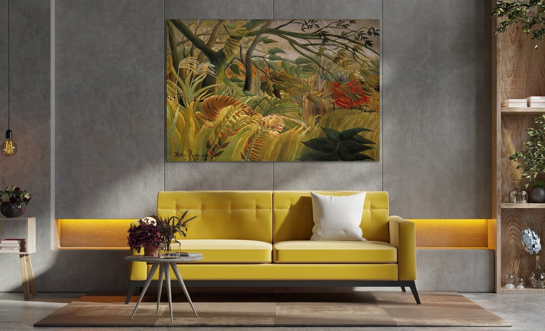 Tiger in a Tropical Storm Wall Art, Huge Canvas Home Decor, Surprised ...