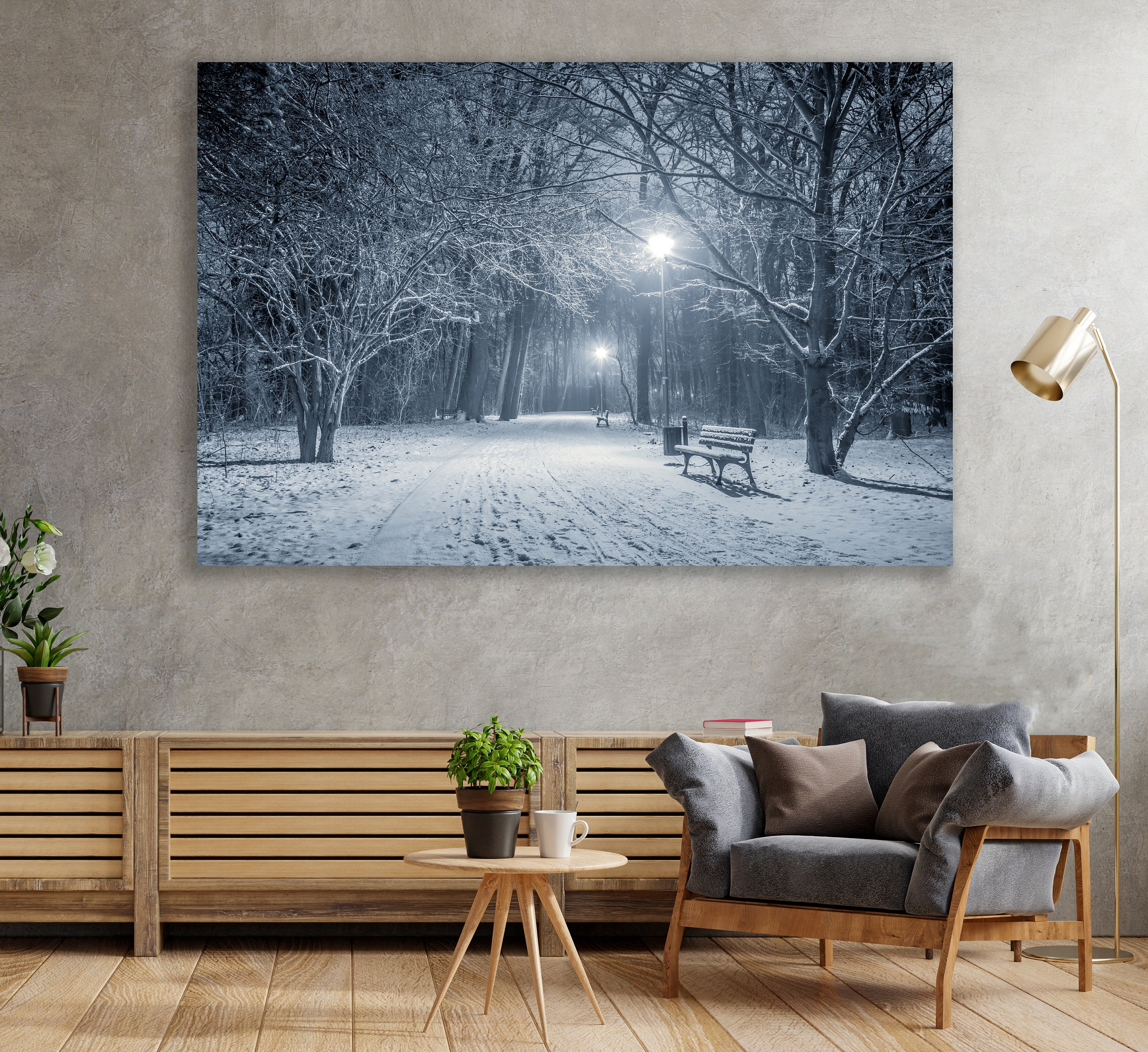 Winter Art Print, Huge Canvas Wall Decor, Snowy Pathway, Snow Canvas ...