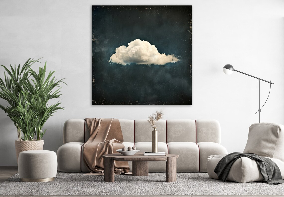 Abstract Cloud Wall Art, Huge Canvas Home Decor, Vintage Cloud Canvas ...