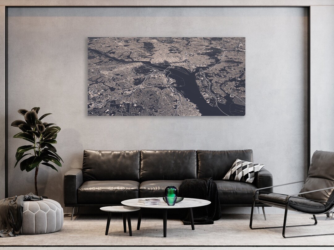 Washington Map Art Print, Satellite View Canvas, Huge Canvas Wall Art ...