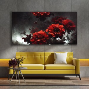 Red Flowers Art, Flowers Wall Art, Huge Canvas Wall Decor, Red Flowers ...