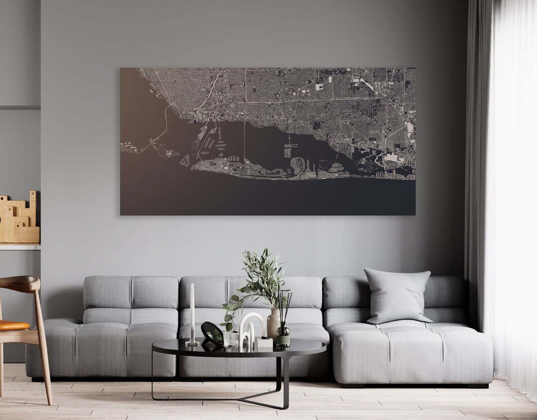 Miami Map Wall Art, Huge Canvas Home Decor, Florida Map Canvas ...