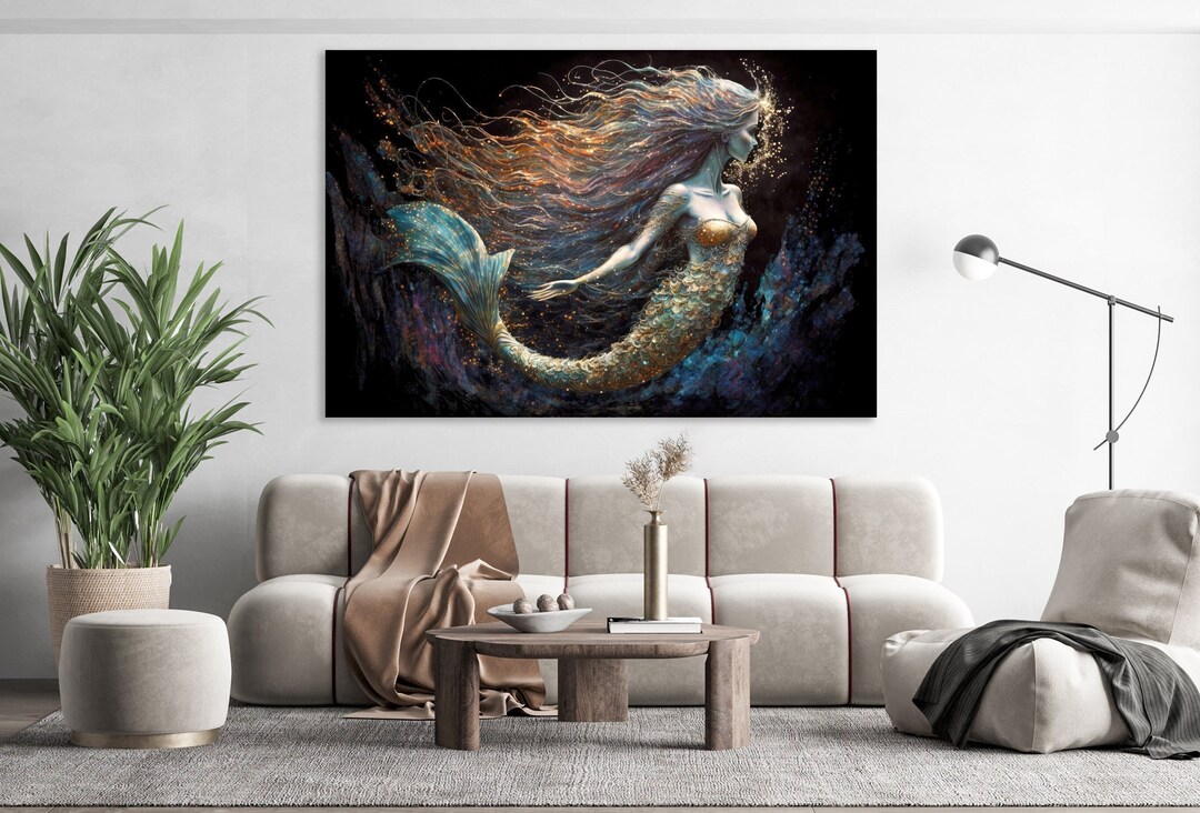 Mermaid Wall Art, Mermaid Canvas Print, Huge Canvas Home Decor, Mermaid ...