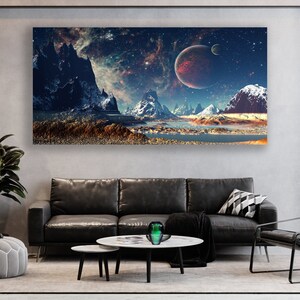 Planets Canvas, Space Art, Huge Canvas Wall Art, Nebula Wall Art, Milky ...