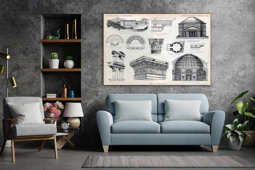 Blueprint of Pantheon Wall Art, Huge Canvas Home Decor, Pantheon Wall ...