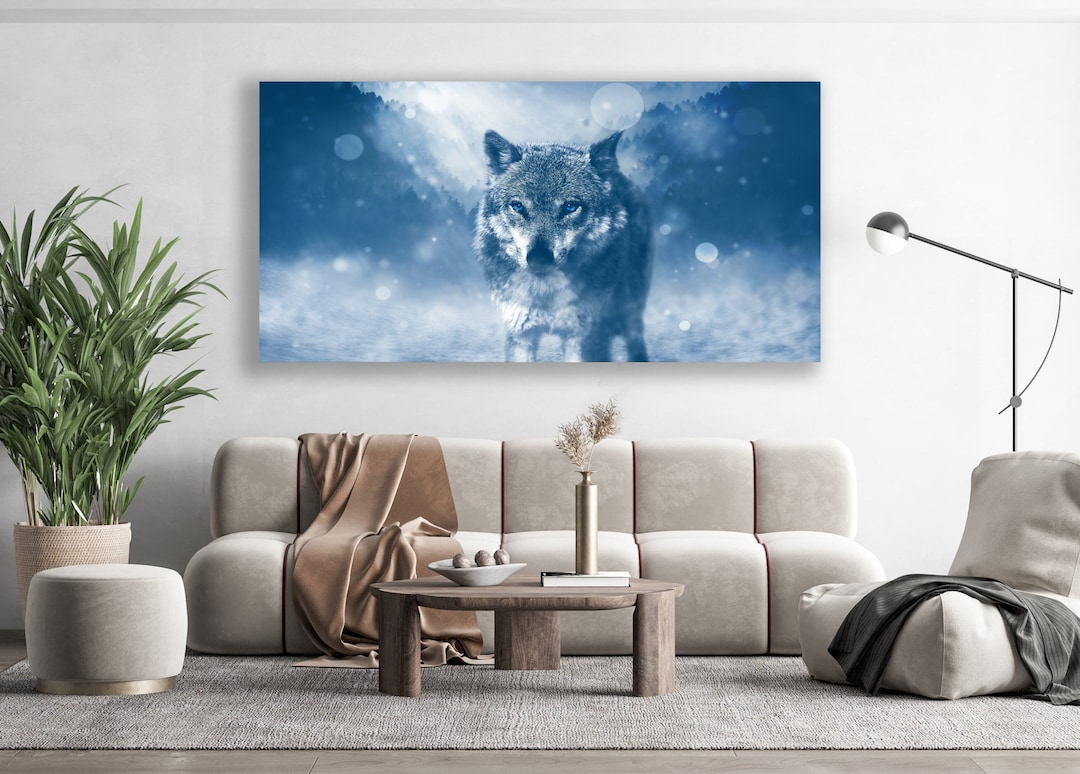 Wolf Art Print, Winter Canvas Print, Huge Canvas Wall Decor, Blue Eyed ...