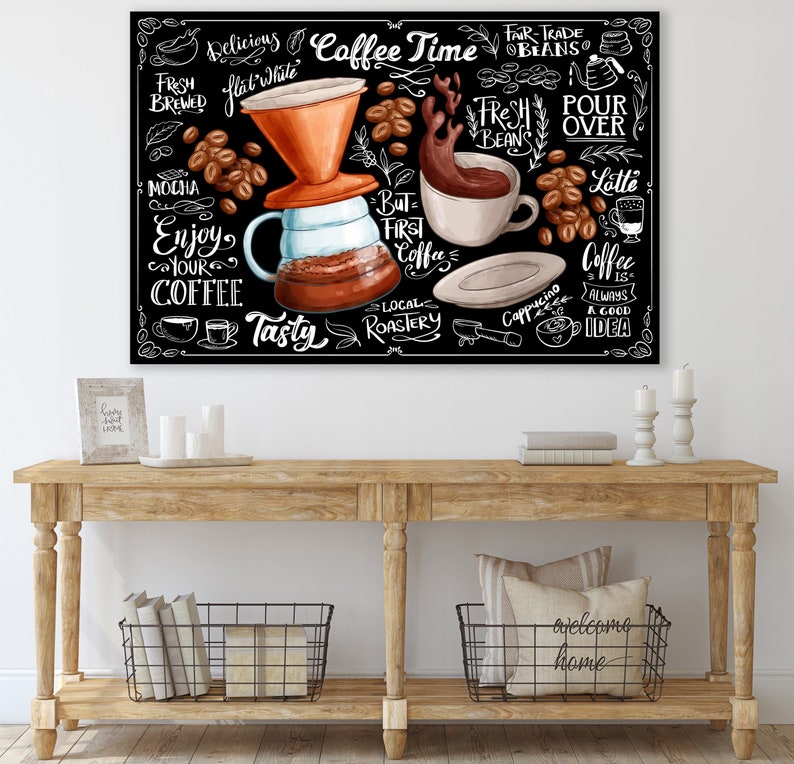 Coffee Menu Wall Sign, Huge Canvas Wall Decor, Coffee Shop, Coffee Time ...