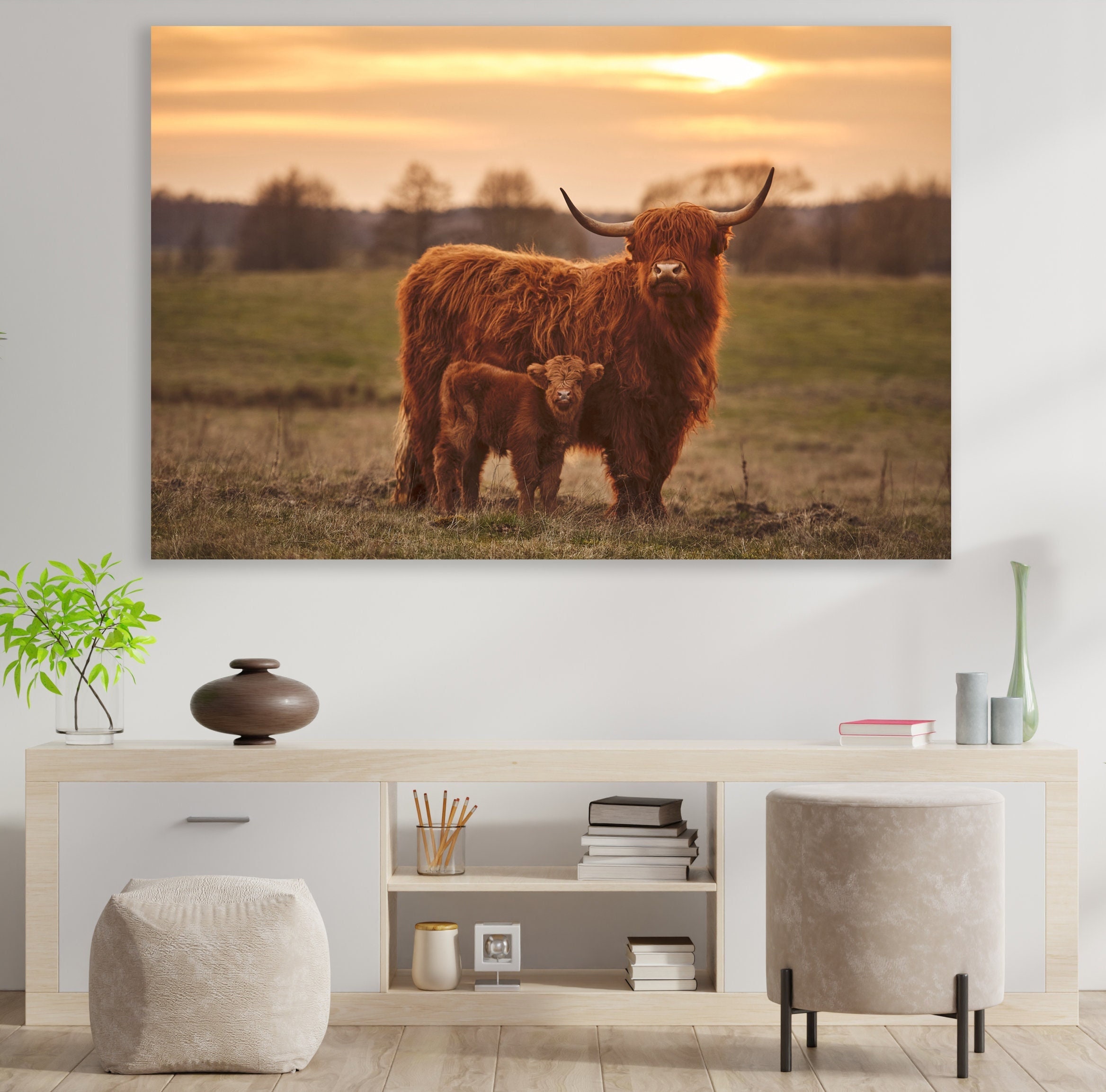 Highland Cow Wall Art, Huge Canvas Home Decor, Farm Canvas, Highland ...
