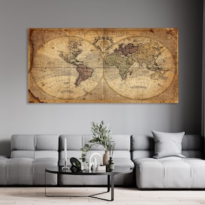 Rustic World Map Art Print, Vintage World Map Art, Huge Canvas Wall Art ...