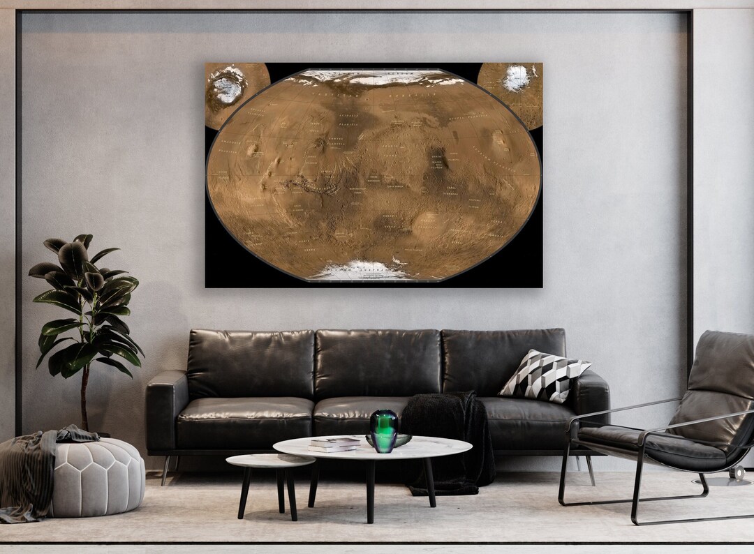 Map of Mars Wall Art, Huge Canvas Home Decor, Mars Canvas, Mars Map ...