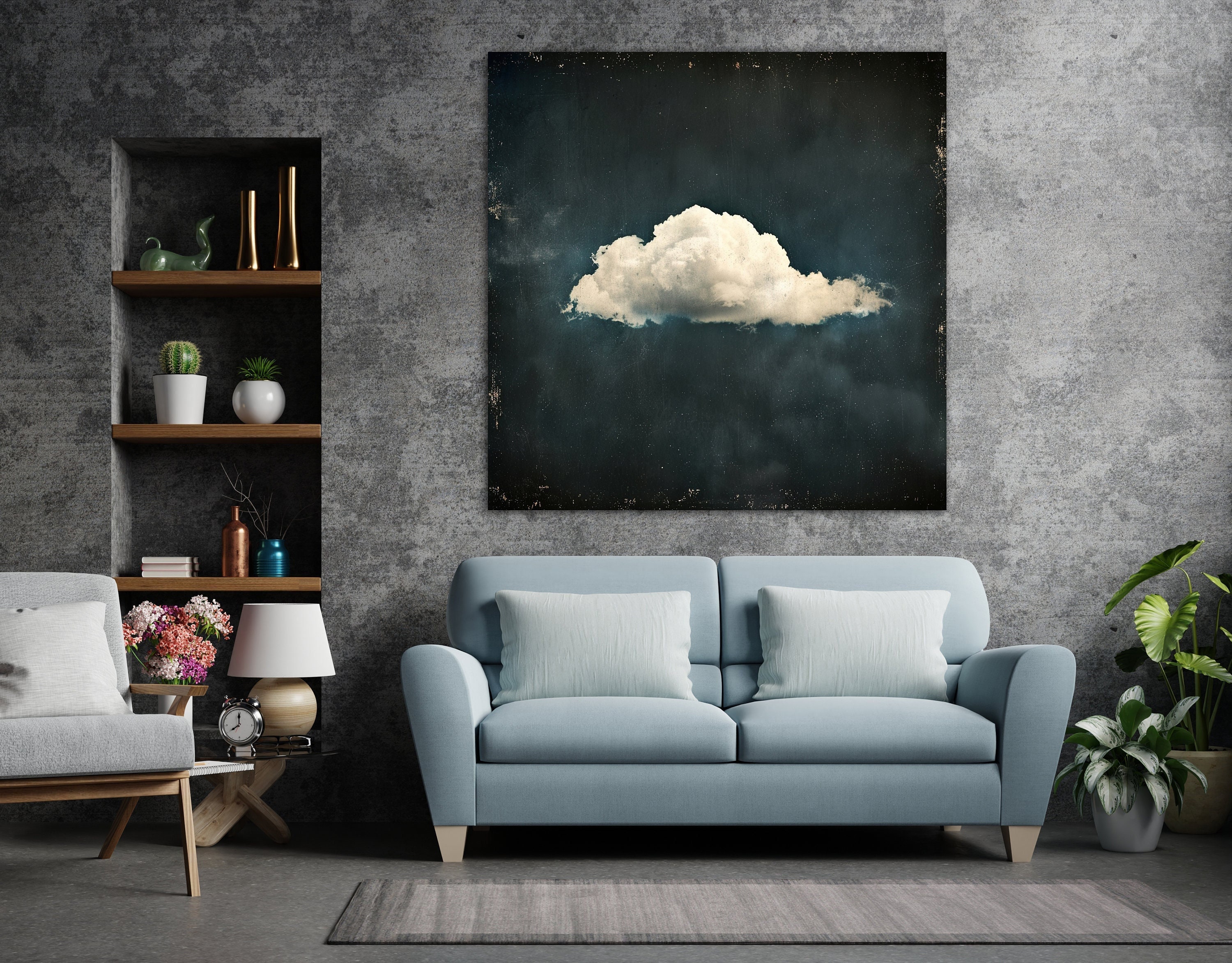 Abstract Cloud Wall Art, Huge Canvas Home Decor, Vintage Cloud Canvas ...