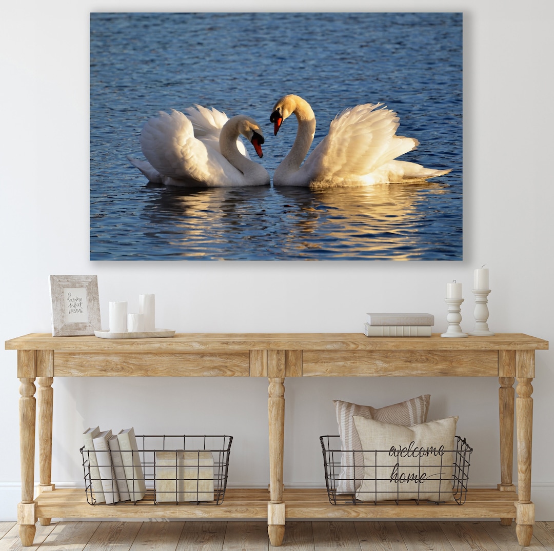 Swans Wall Art, Huge Canvas Home Decor, Heart Shape Art, Swans Wall ...