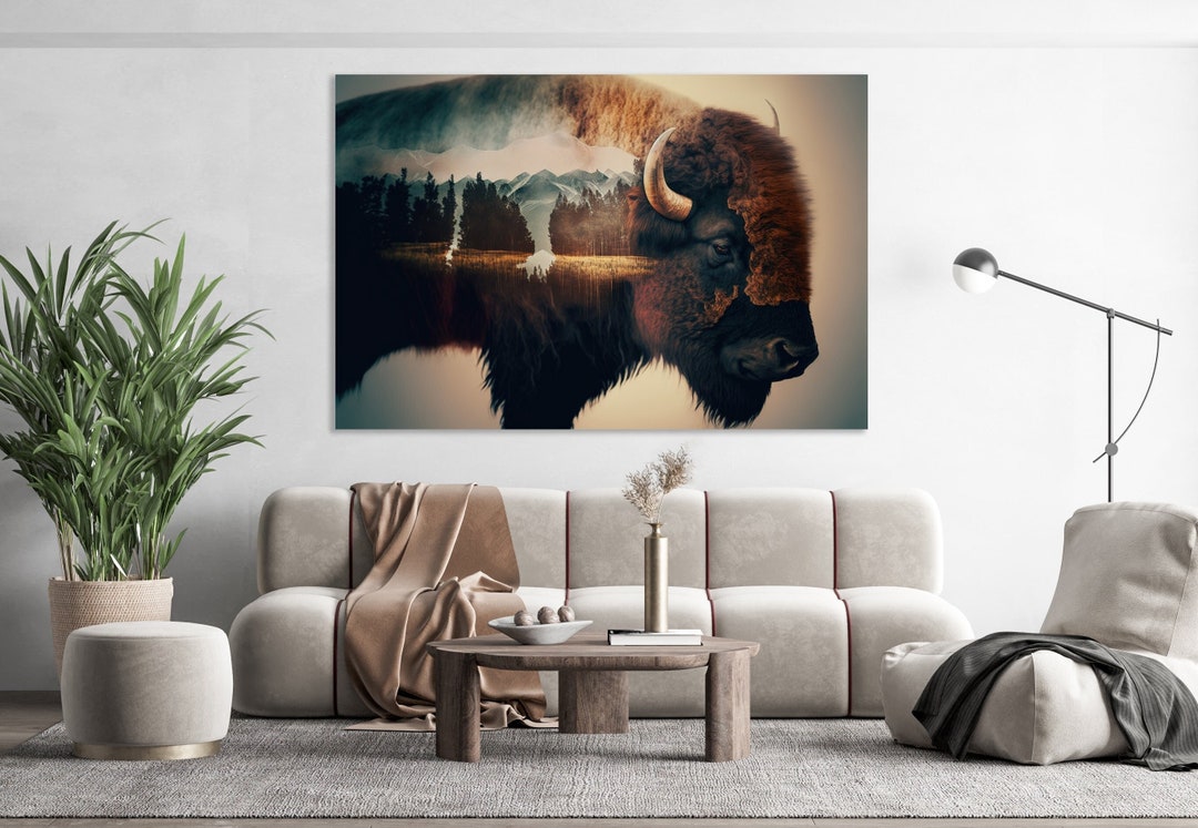 American Bison Wall Art, Bison Canvas, Huge Canvas Home Decor, Farm Art ...