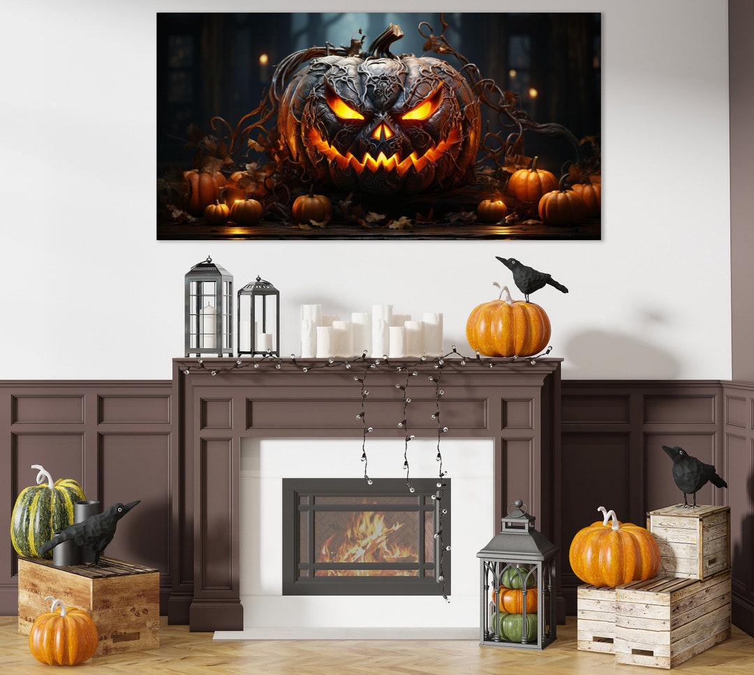 Spooky Jack O Lantern Wall Art, Halloween Art, Huge Canvas Wall Art ...