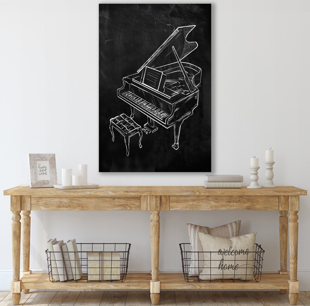 Piano Canvas, Music Room Wall Art, Blackboard Piano Art, Huge Canvas ...