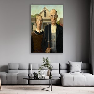 American Gothic 1930 Wall Art, Grant Wood Art, Huge Canvas Home Decor ...