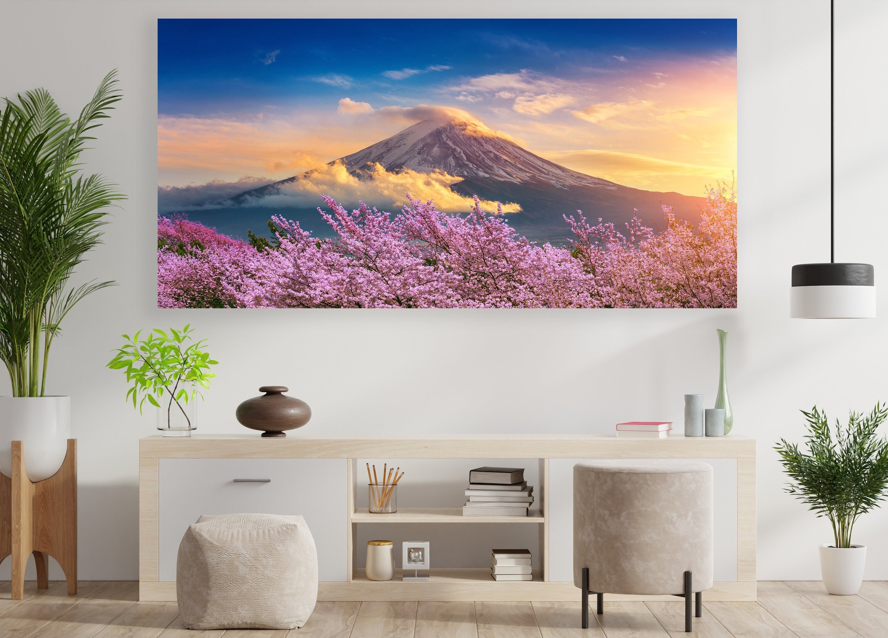 Japanese Sakura Wall Decor, Japanese Flowering Cherry Blossom Art ...