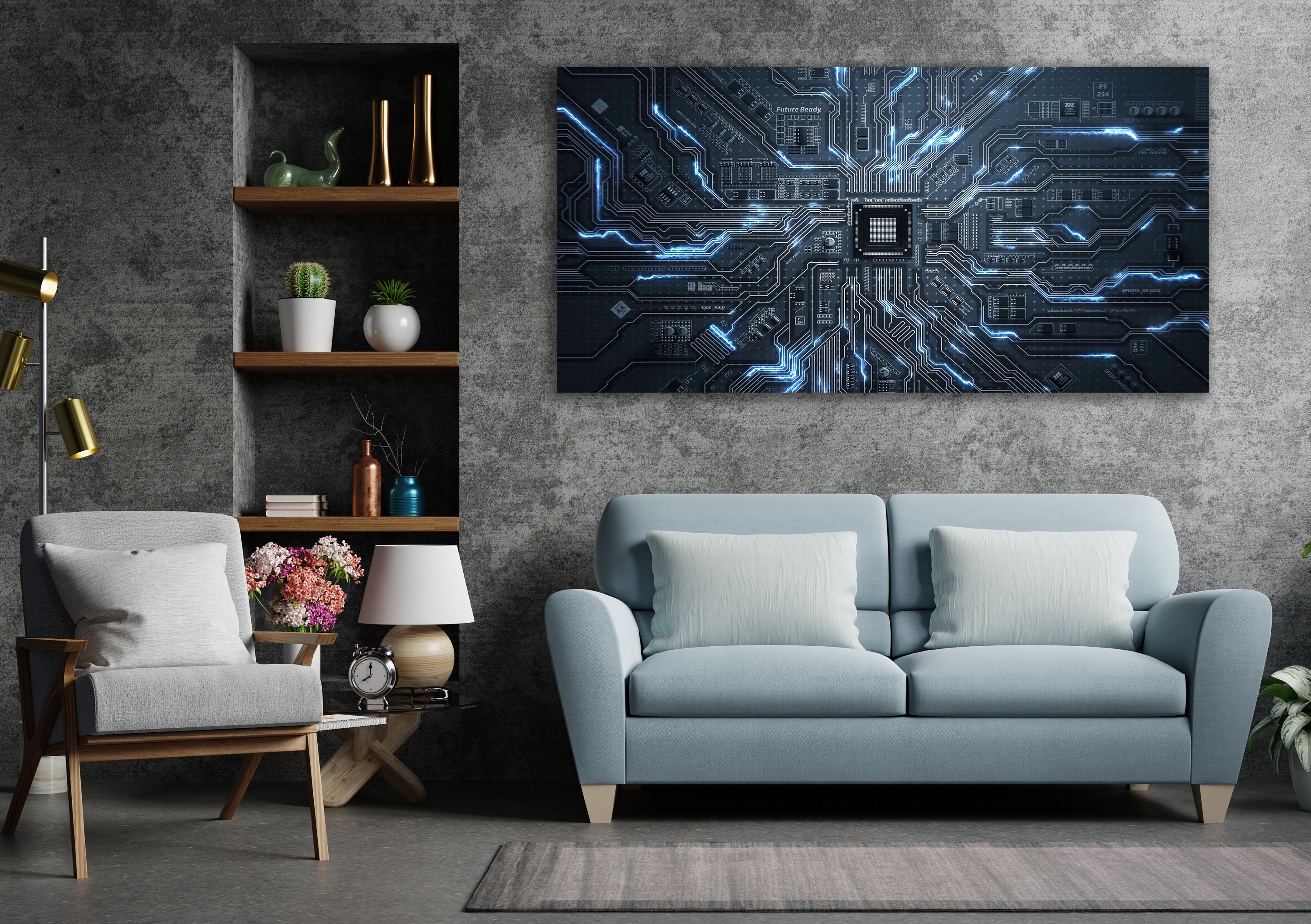 Circuit Layout Wall Art, Huge Canvas Home Decor, Circuit Layout Office ...