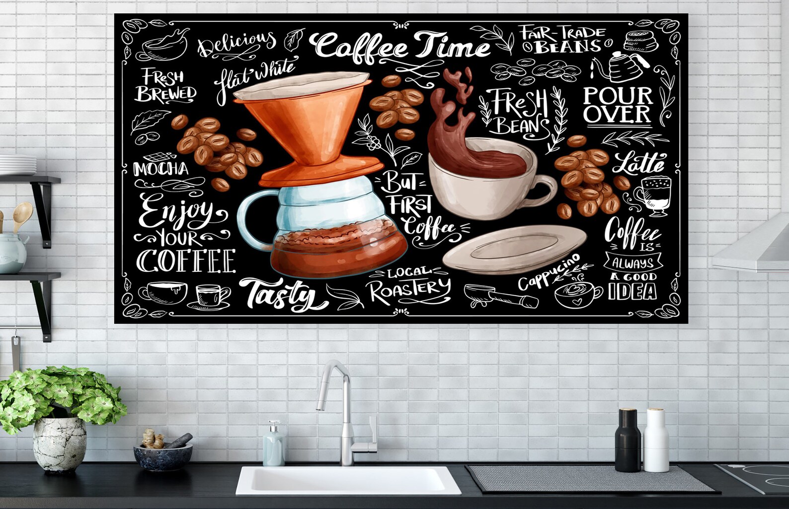 Coffee Menu Wall Sign, Huge Canvas Wall Decor, Coffee Shop, Coffee Time ...