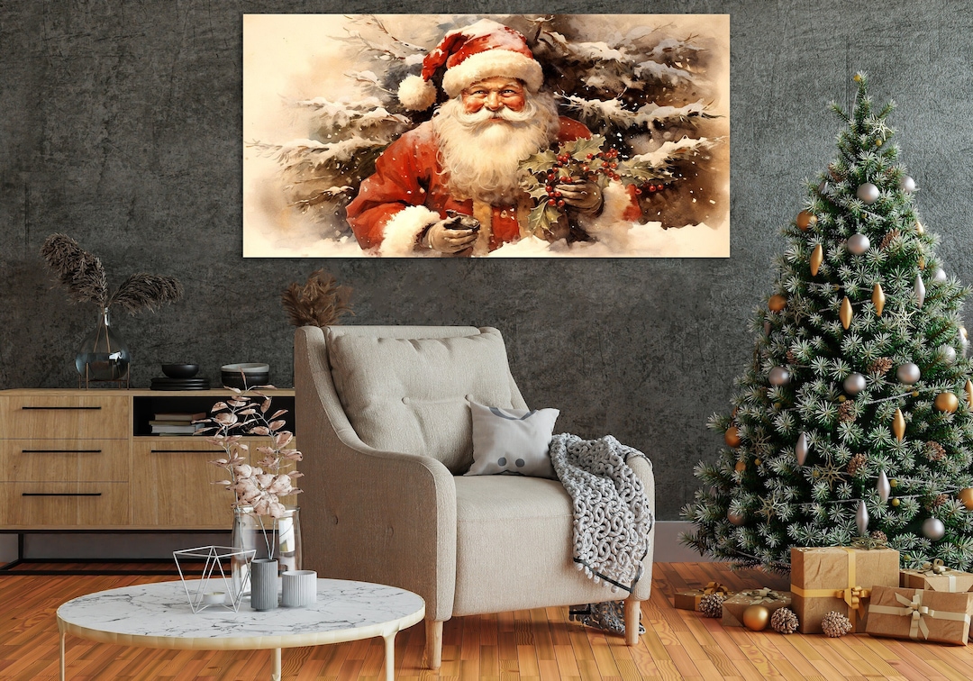Santa Claus Wall Decor, Vintage Santa Claus Art, Huge Canvas Wall Decor, Christmas Art Print ...
