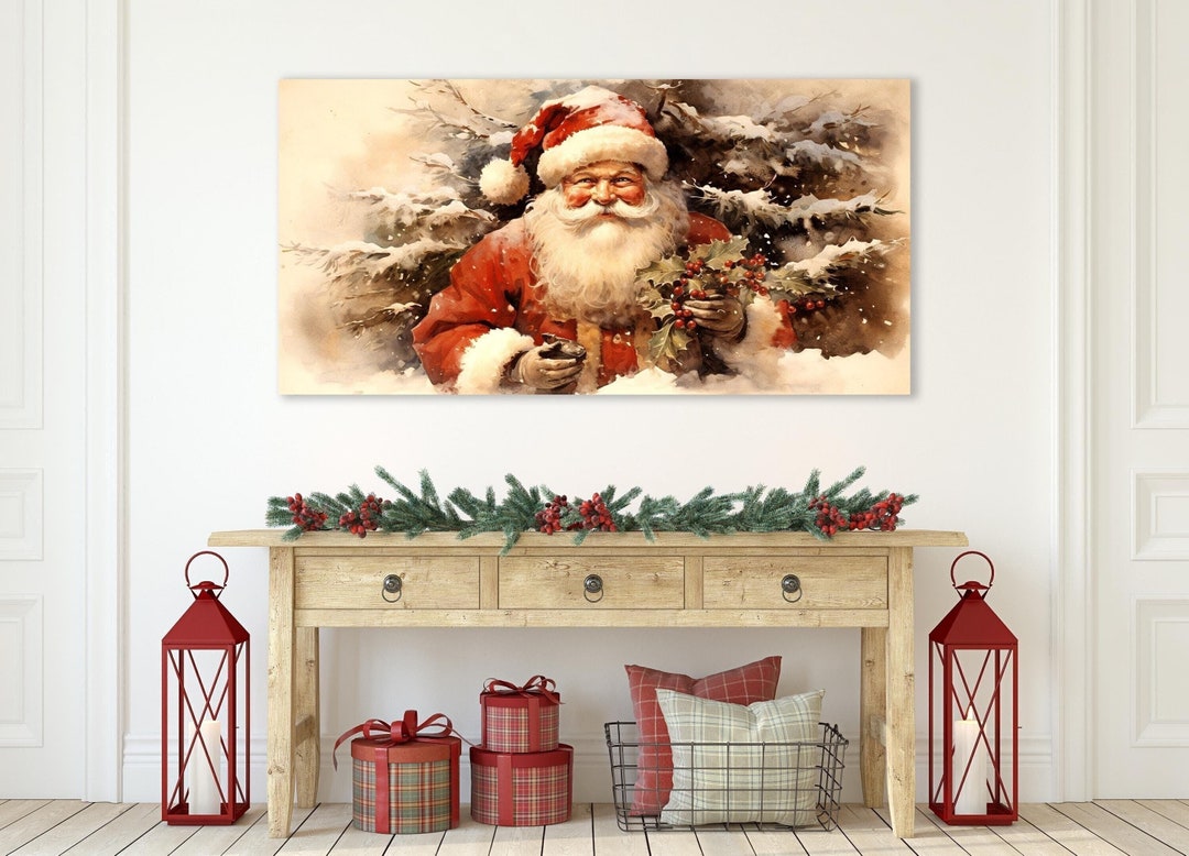 Santa Claus Wall Decor, Vintage Santa Claus Art, Huge Canvas Wall Decor, Christmas Art Print ...