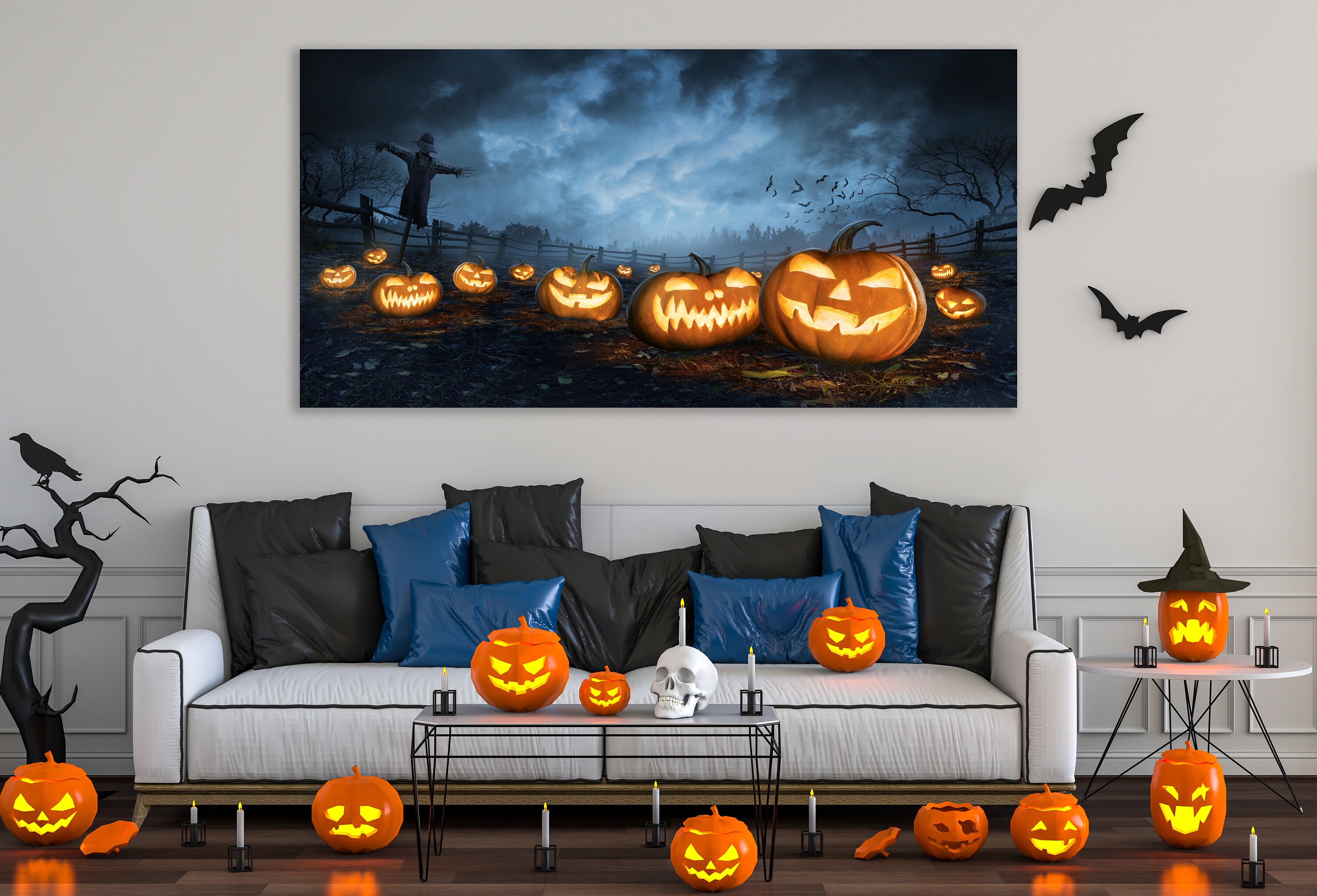 Halloween Wall Art, Halloween Art Print Huge Canvas Wall Art, Pumpkin ...