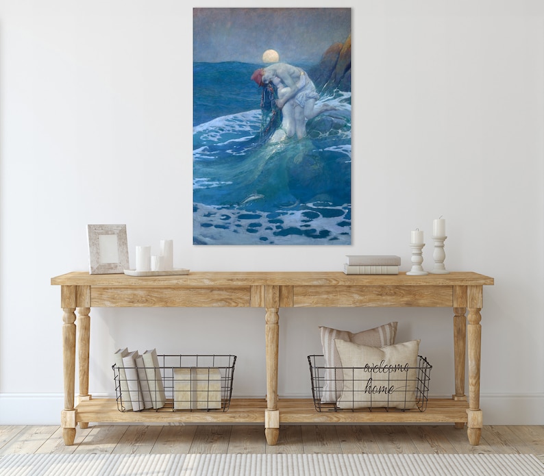 The Mermaid 1910 Wall Art, Howard Pyle Art, Huge Canvas Wall Decor, the ...
