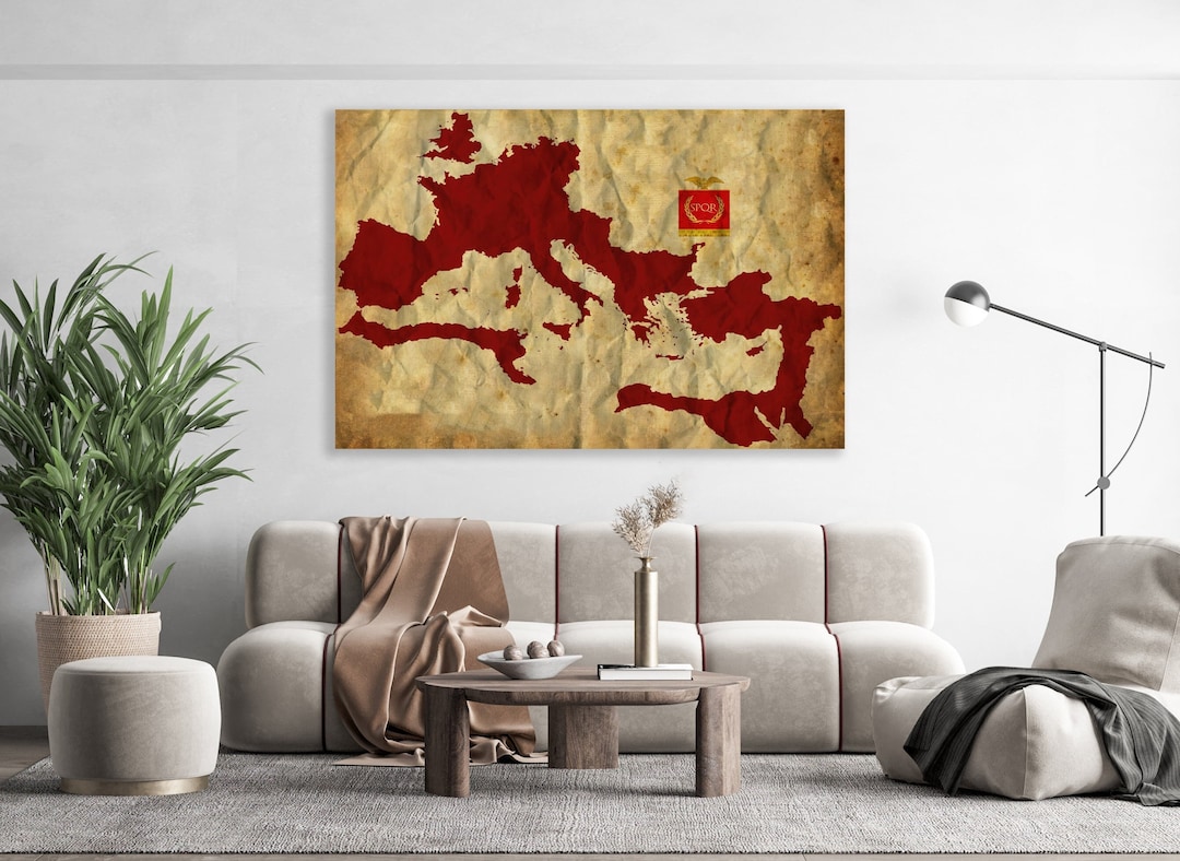 Rustic Roman Empire Map, SPQR Sign, Huge Canvas Home Decor, Roman ...