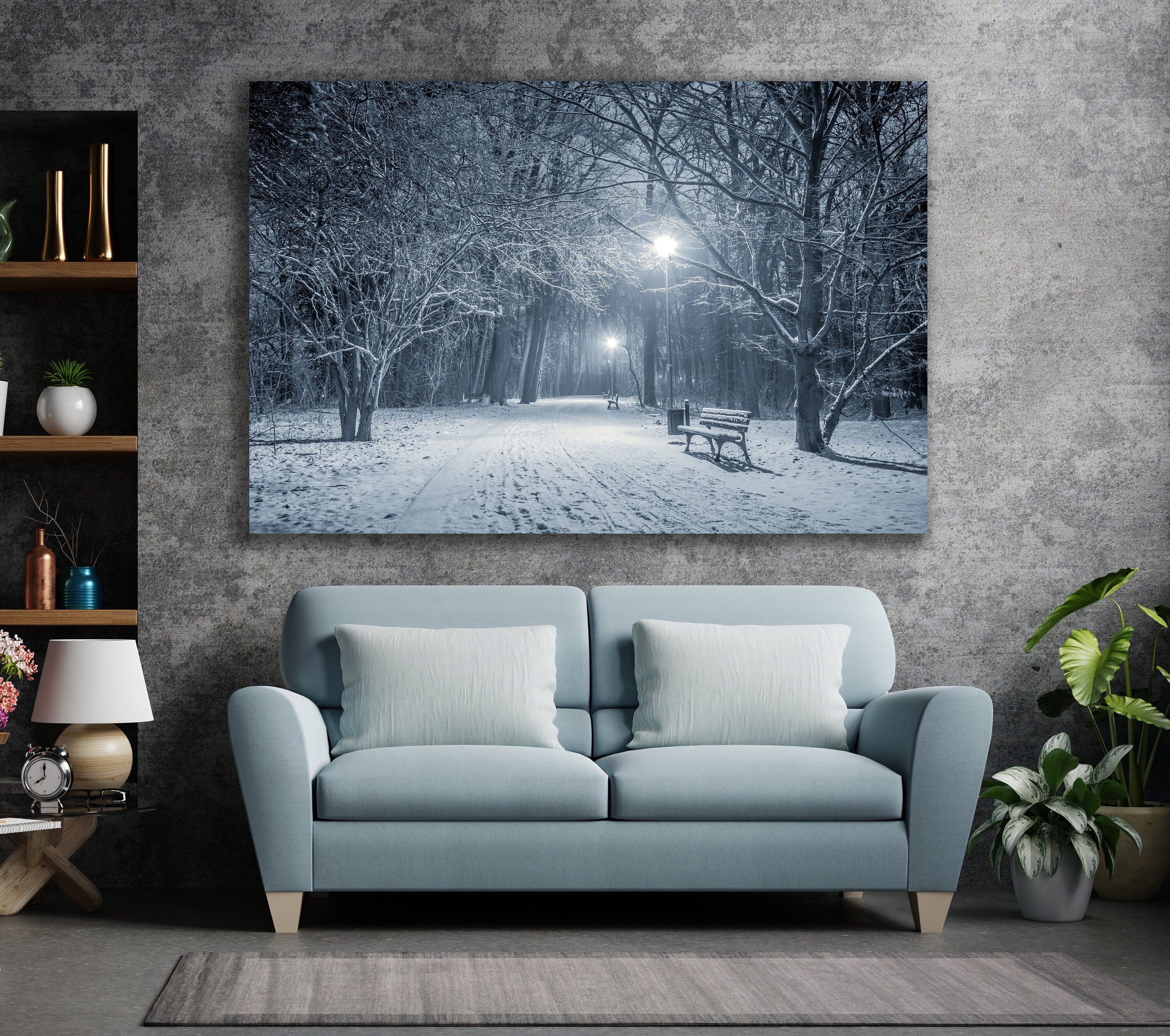 Winter Art Print, Huge Canvas Wall Decor, Snowy Pathway, Snow Canvas ...