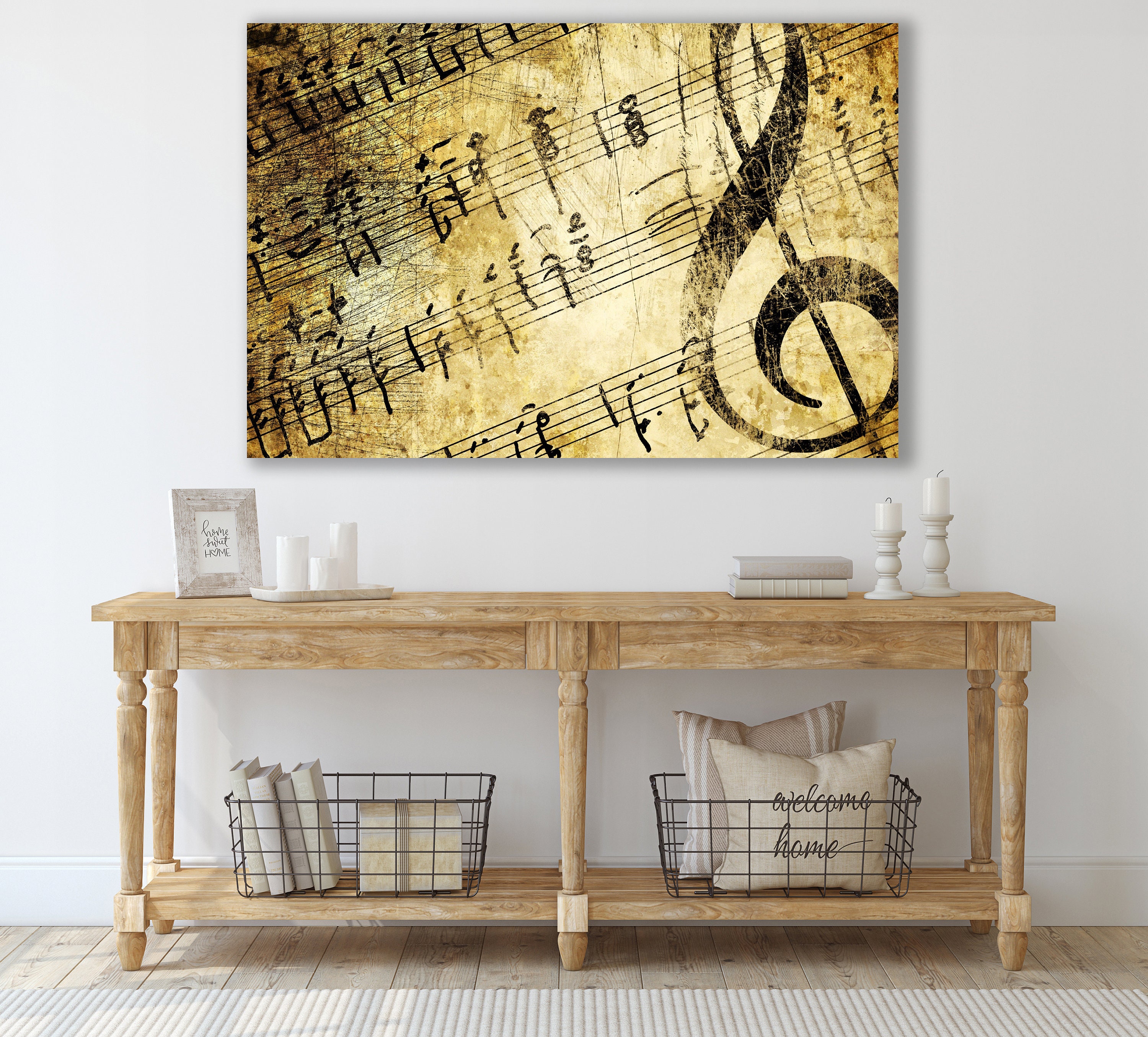 Music Notes Sign, Treble Clef Art, Huge Canvas Home Decor, Music Wall ...