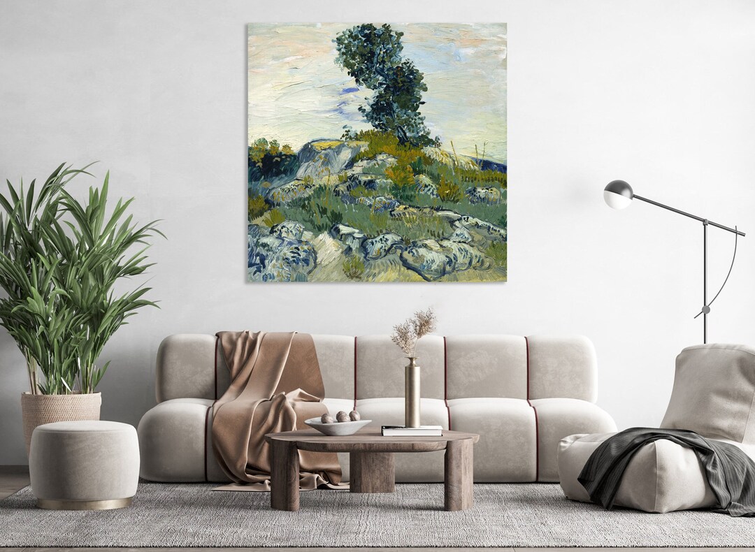 Rocks With Oak Tree Wall Art, Van Gogh Art, Huge Canvas Home Decor, the ...