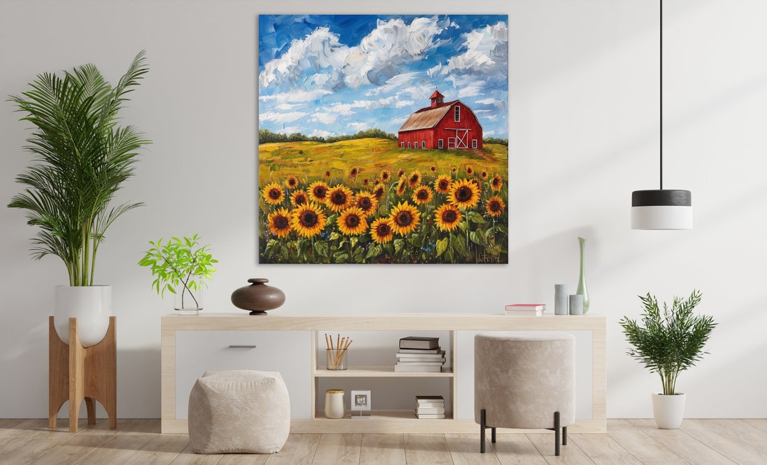 Vintage Red Barn Wall Art, Huge Canvas Home Decor, Red Barn Canvas, Red ...