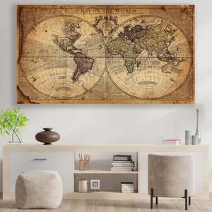 Rustic World Map Art Print Vintage World Map Art Huge Canvas - Etsy