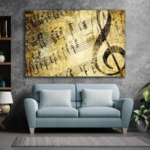 Music Notes Sign, Treble Clef Art, Huge Canvas Home Decor, Music Wall ...