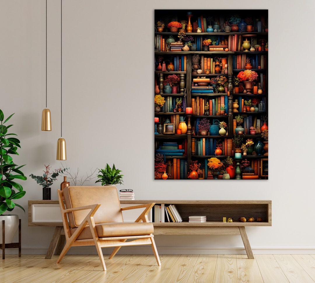 Library Wall Art, Huge Canvas Home Decor, Bookcase Canvas Art, Literary ...