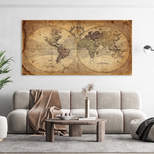 Rustic World Map Art Print, Vintage World Map Art, Huge Canvas Wall Art ...
