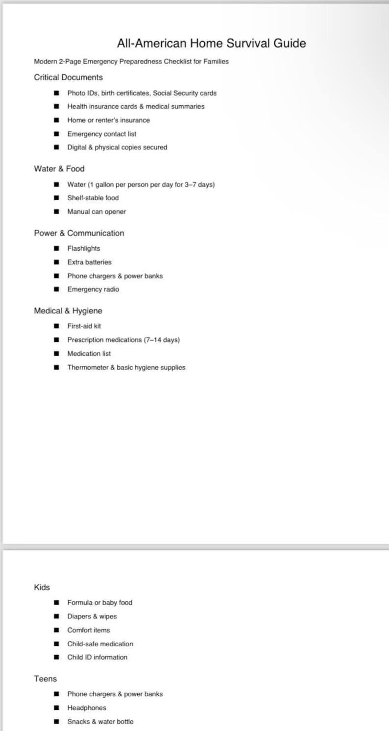 All-american Home Survival Guide | 2-page Emergency Preparedness ...