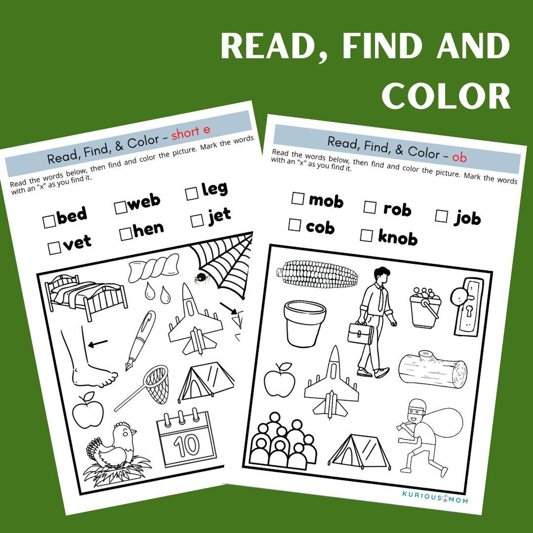 Read, Find and Color Printable Worksheet for Kids | Phonics - Etsy