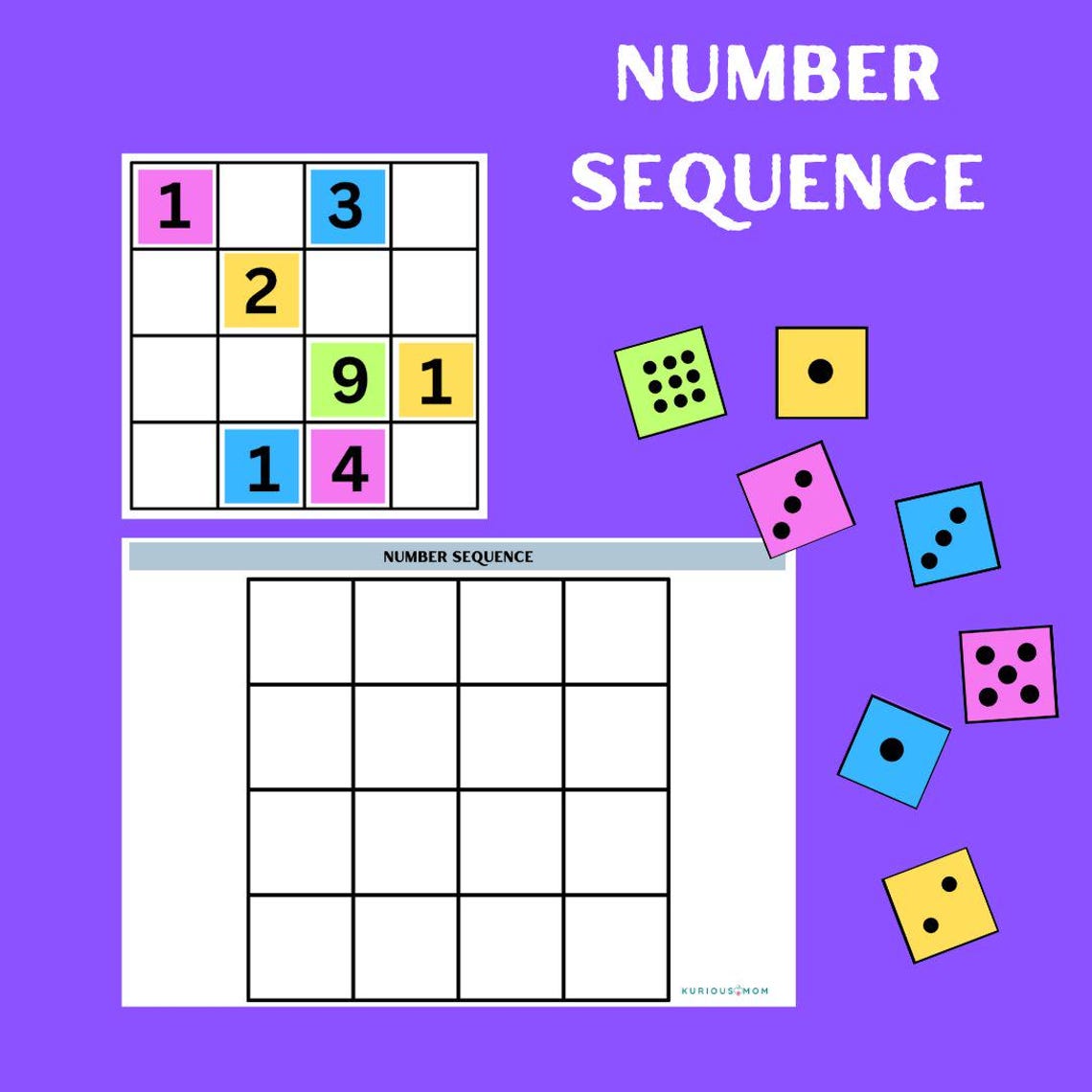 Number Sequence With Dice Matching Worksheet for Kids | Logical ...