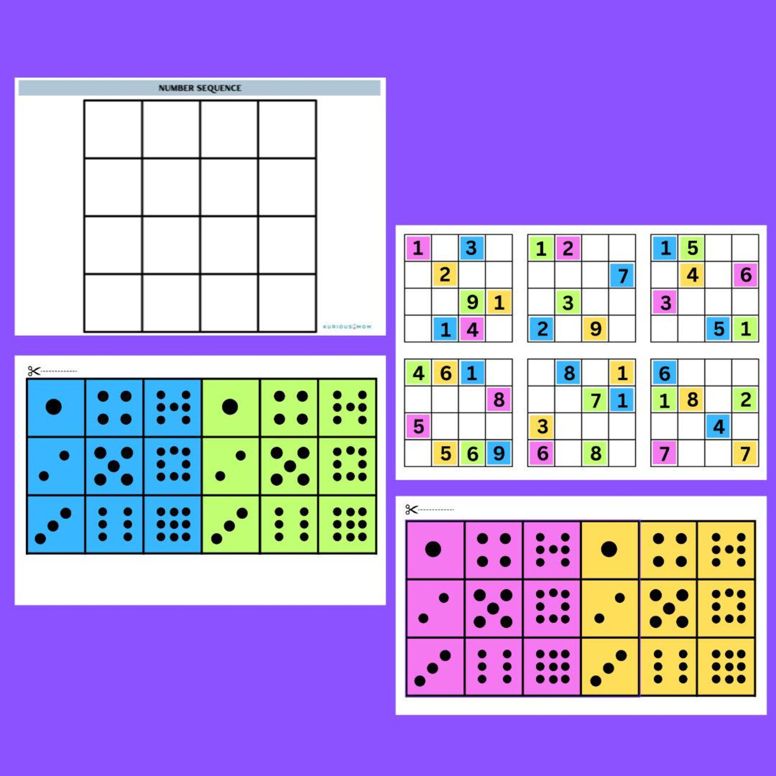Number Sequence With Dice Matching Worksheet for Kids | Logical ...