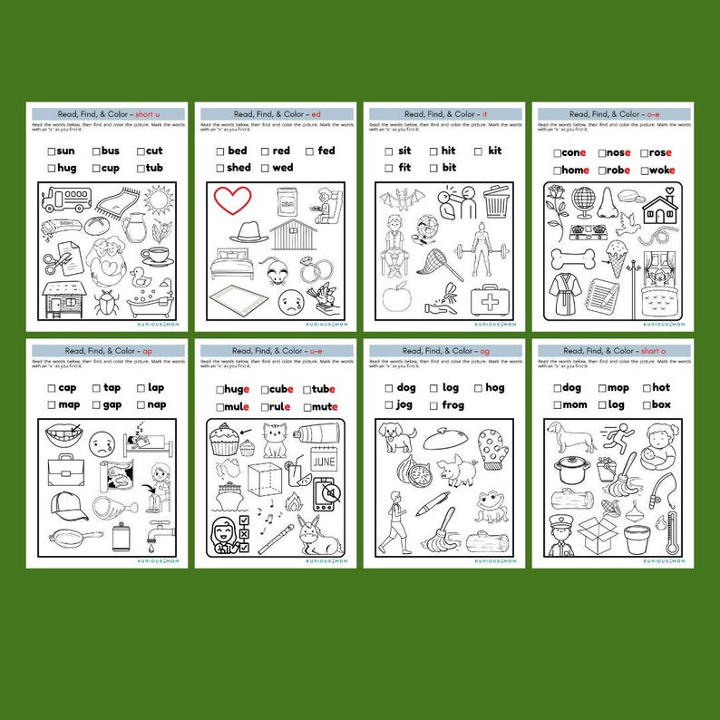 Read, Find and Color Printable Worksheet for Kids | Phonics - Etsy