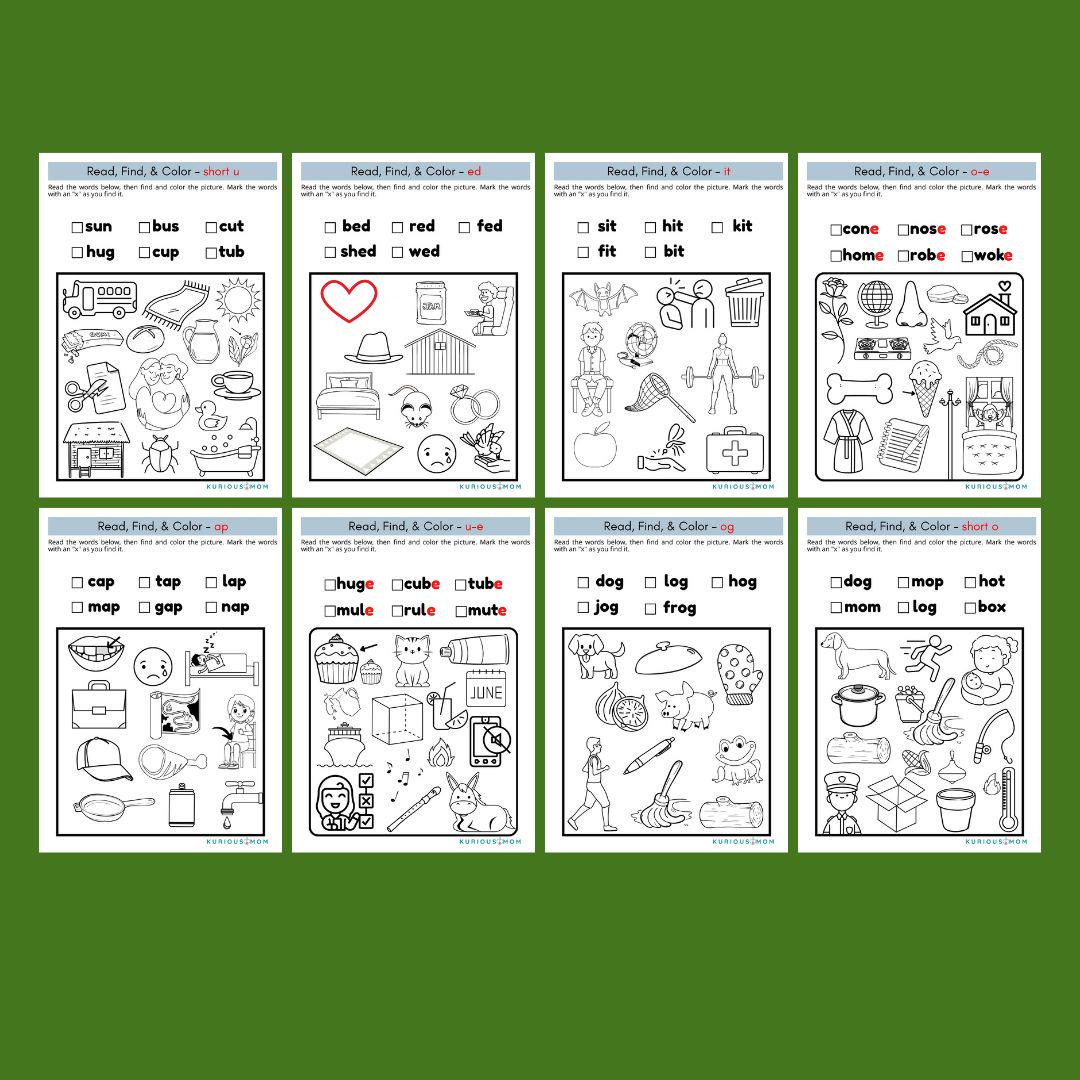 Read, Find and Color Printable Worksheet for Kids | Phonics - Etsy