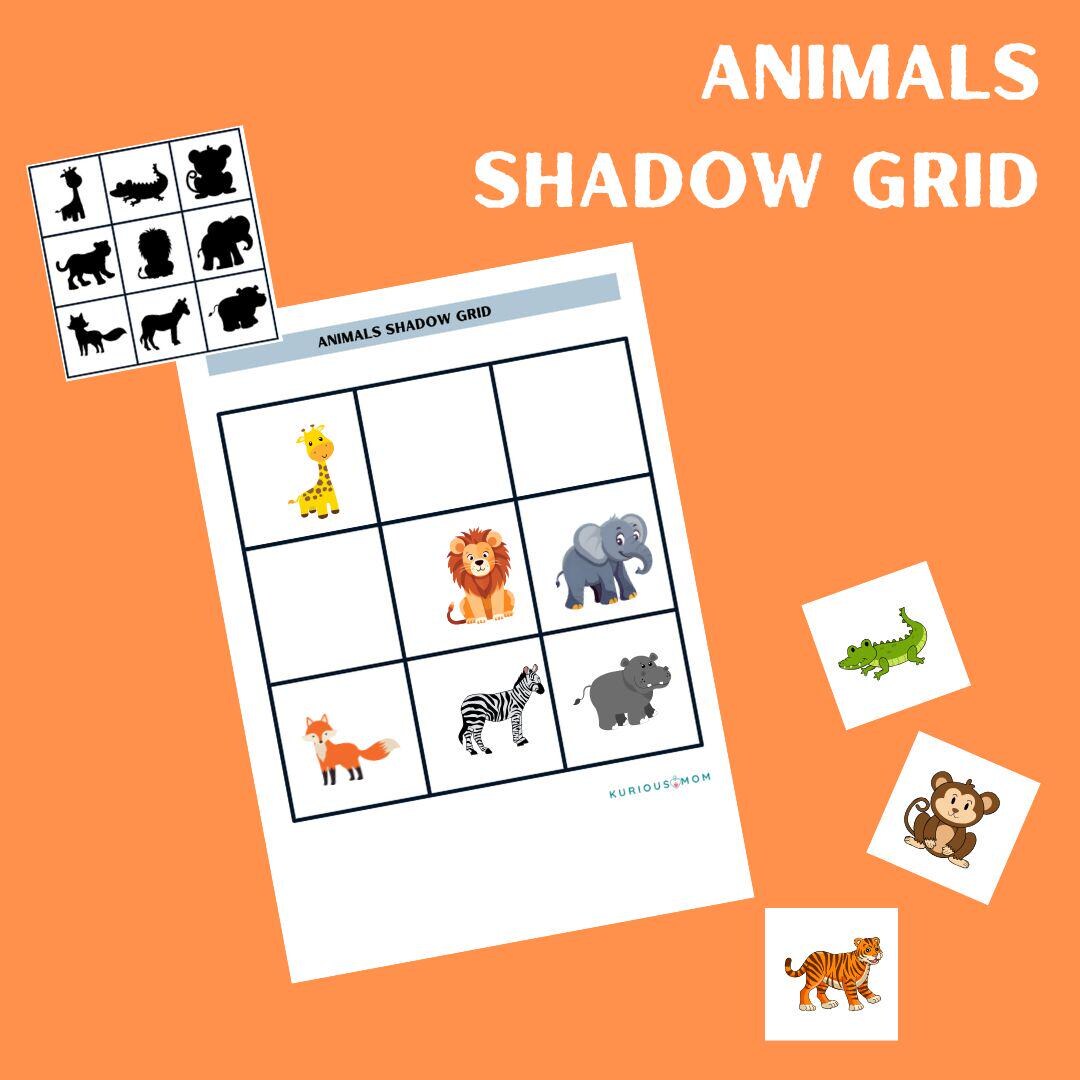 Animal Shadow Grid | Printable Worksheet for Kindergarten - Etsy