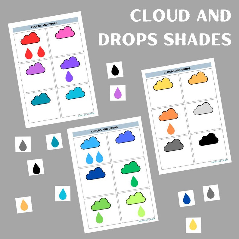 Cloud and Drops Color Match Worksheet | Logical Thinking | Colour Sort ...