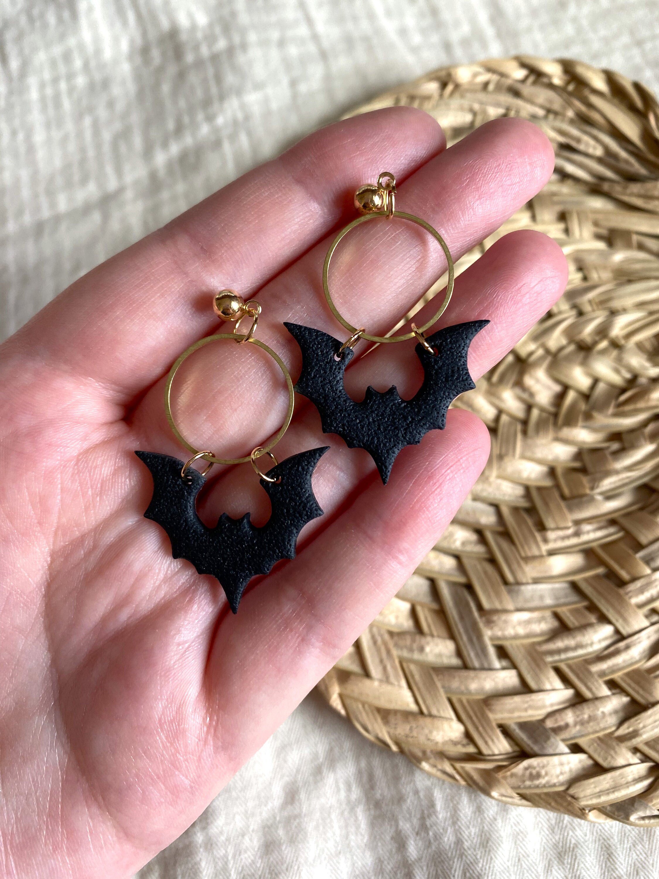 Black Bat Earring Simple Gold Halloween Earring Handmade - Etsy